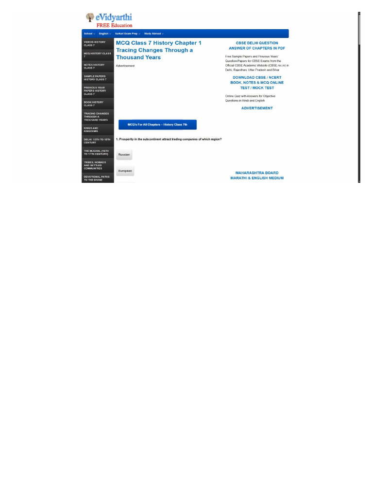 Evidyarthi - in-MCQ Class 7 History Chapter 1 Tracing Changes Through A ...