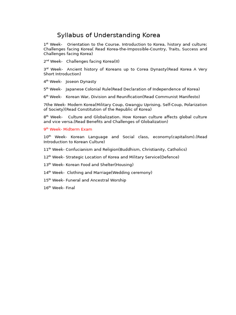 Syllabus of Understanding Korea | PDF