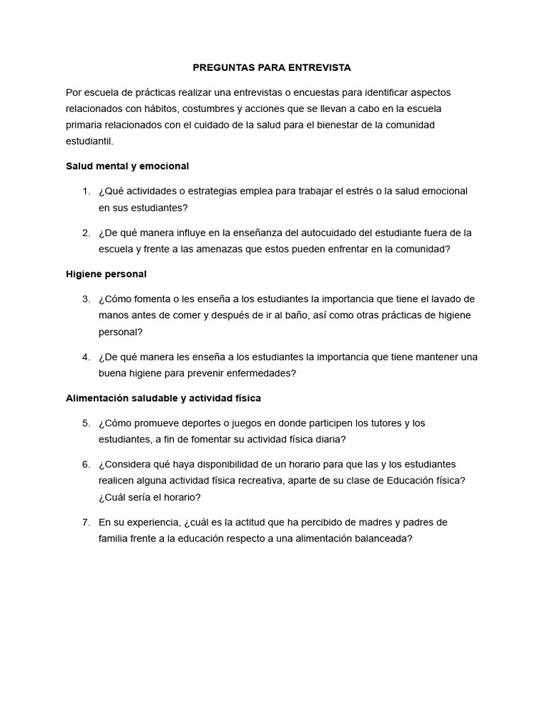 Entrevista de Vida Saludable | PDF