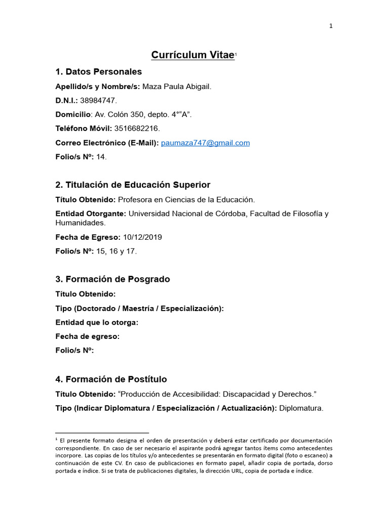 Currículum Vitae de Paula Maza | PDF | Maestros | Escuelas