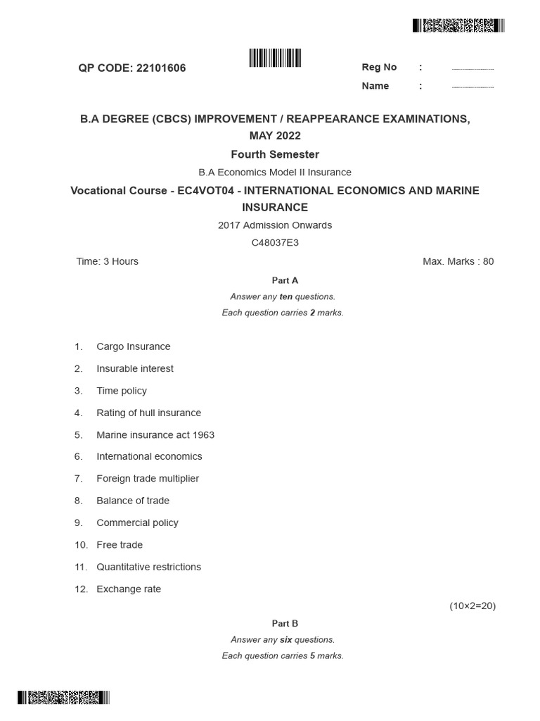 QP CODE: 22101606: Reg No: Name | PDF | Insurance | Economics