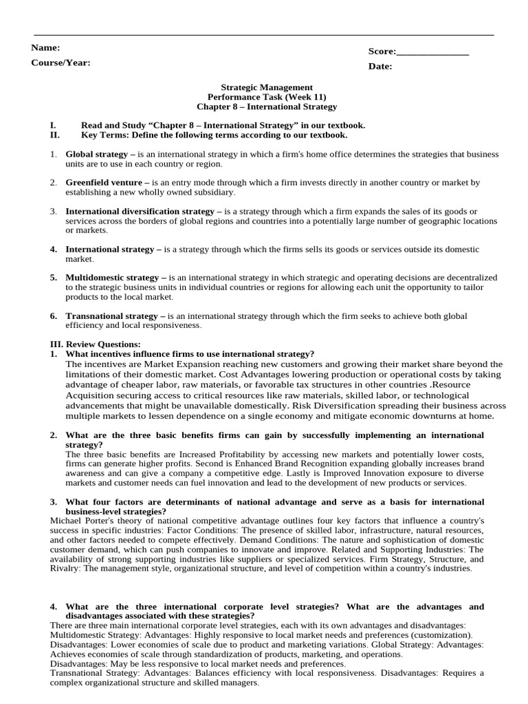 Strategic Management Performance Task Week 11 | PDF | Market (Economics ...