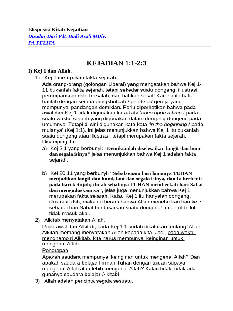 Kej 1kejadian 1 Ayat 1-2 - 3 | PDF