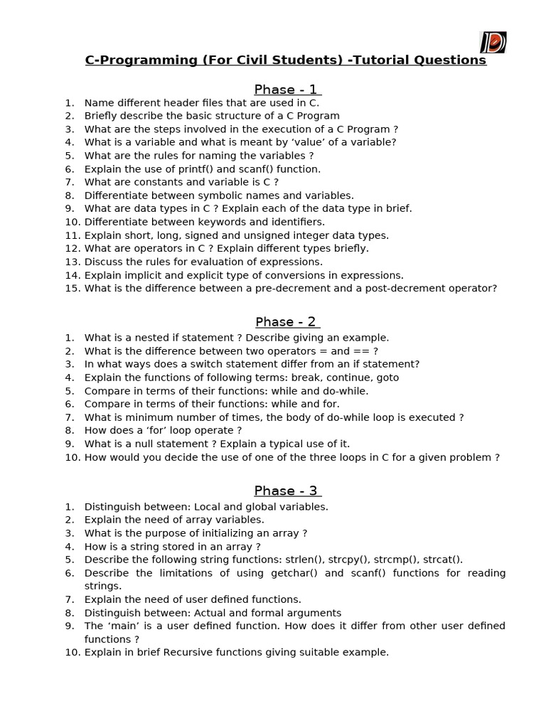 C_Tutorial Questions-1 | PDF