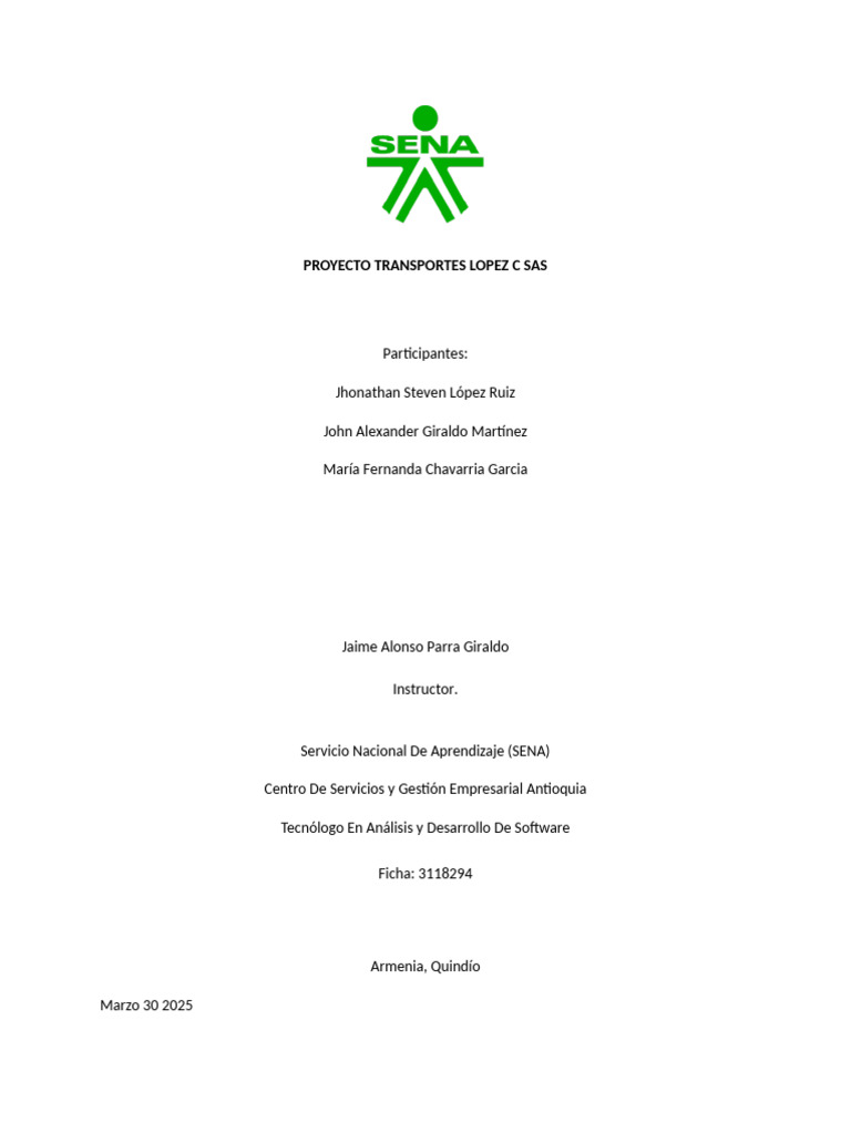 Proyecto Web para Transportes López C SAS | PDF | Sas (software) | Caso ...
