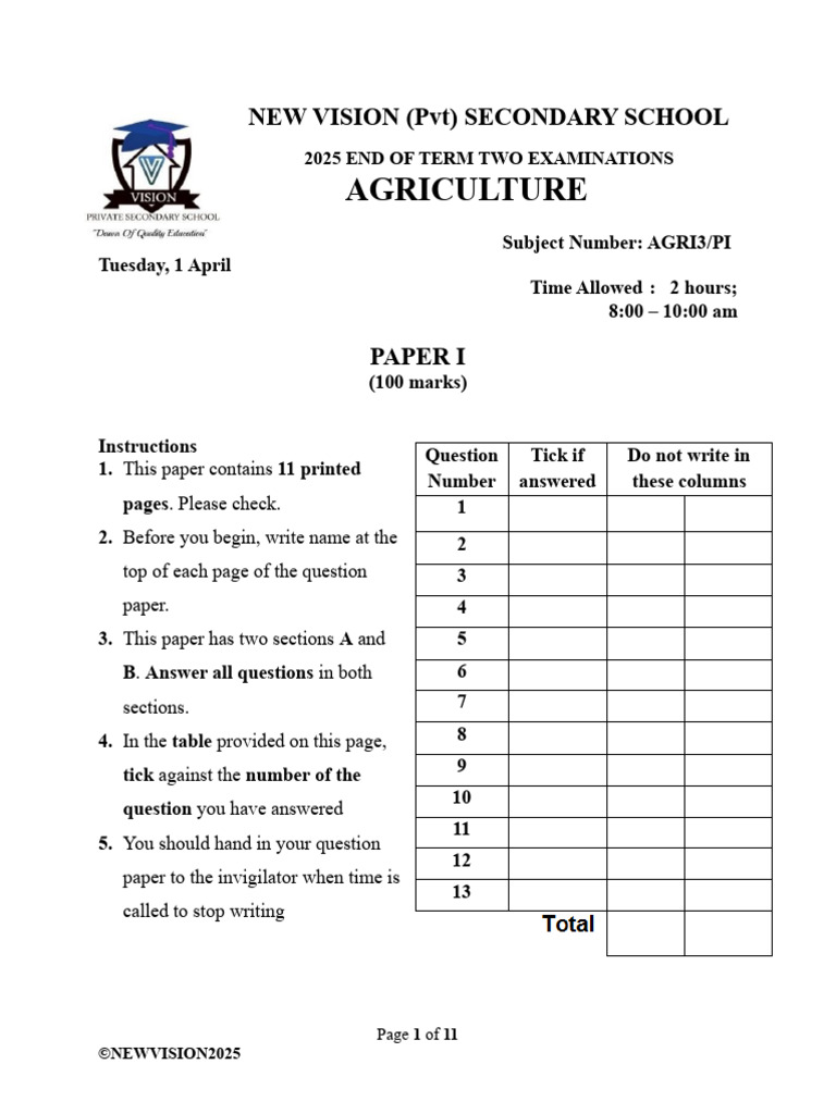 2025 Agriculture Form 3 | PDF | Agriculture | Agricultural Science