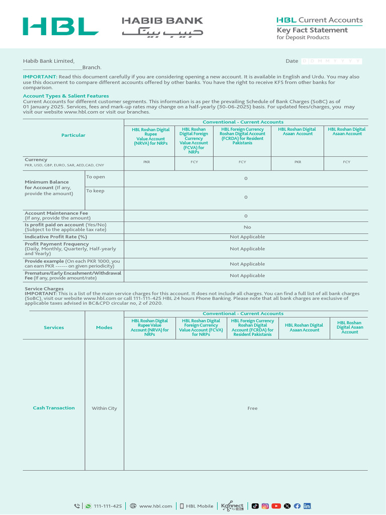 KFS HBL Conventional Current RDA Account March 2025 | PDF | Debit Card ...
