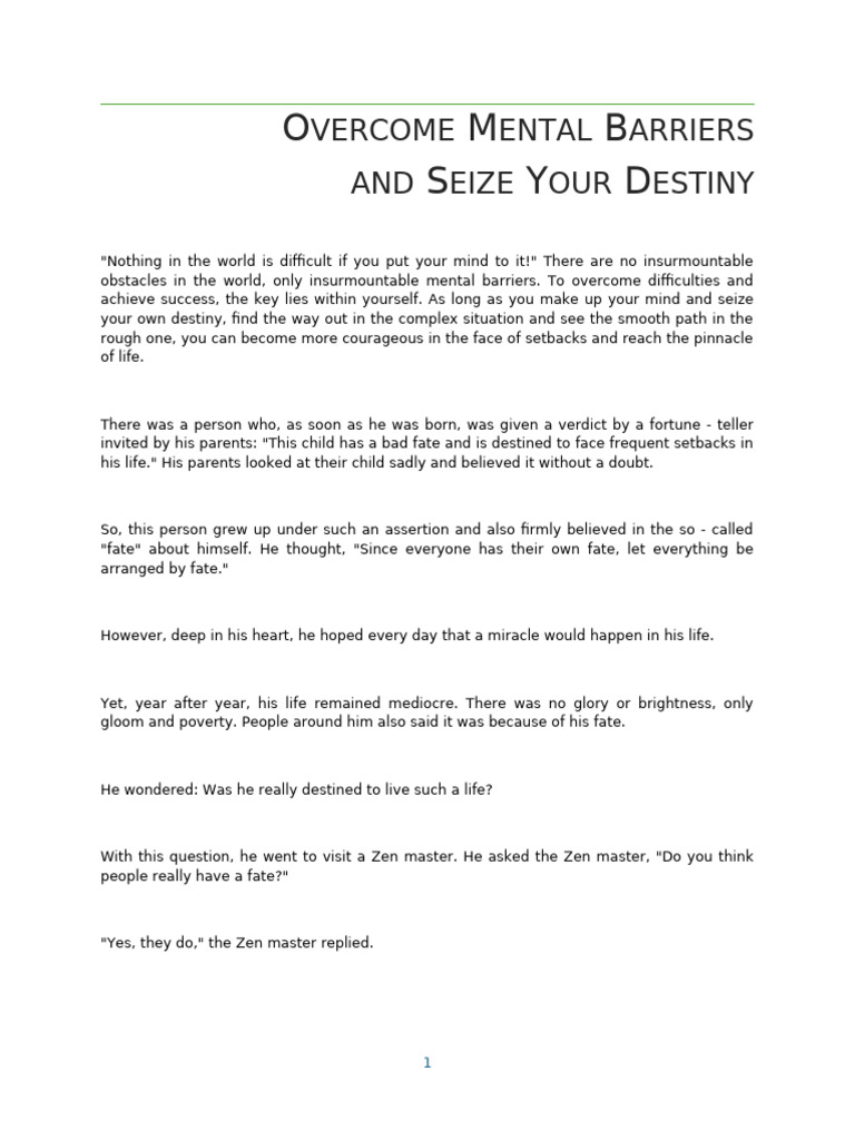 Master Your Fate, Overcome Barriers | PDF