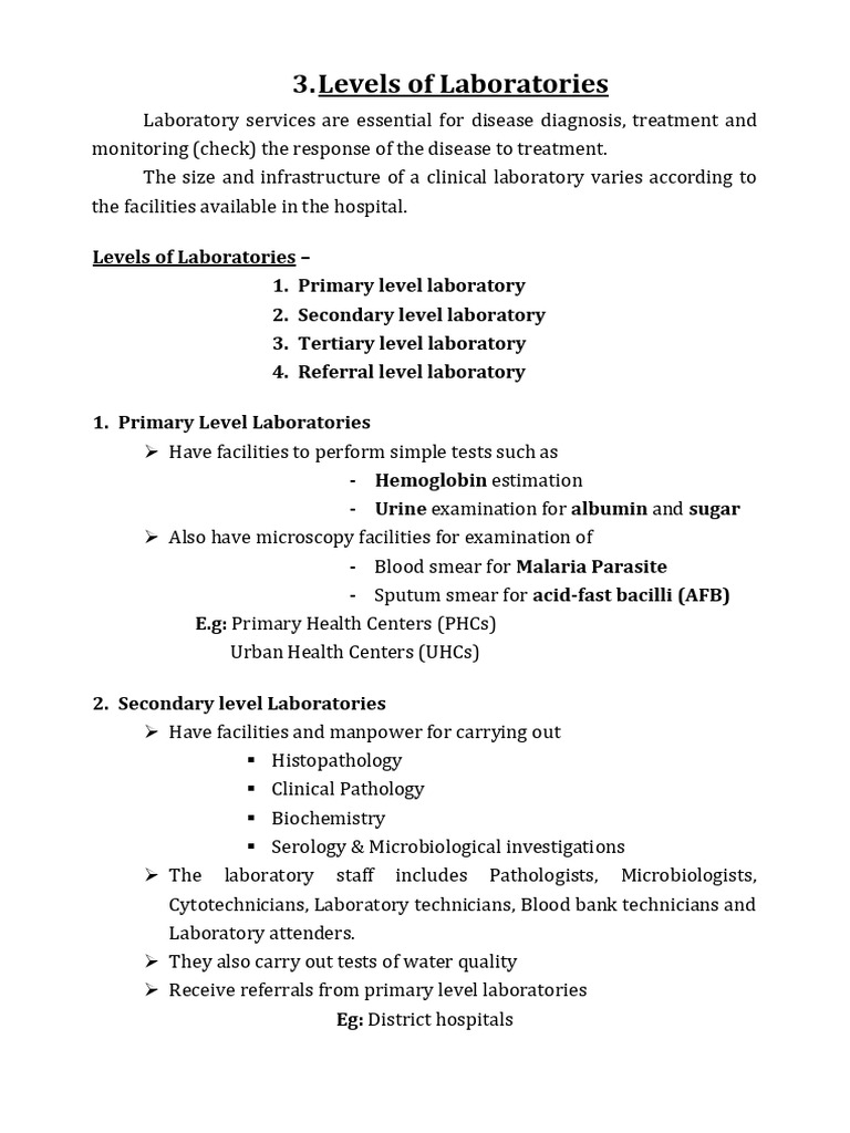 Levels and Types of Laboratories | PDF