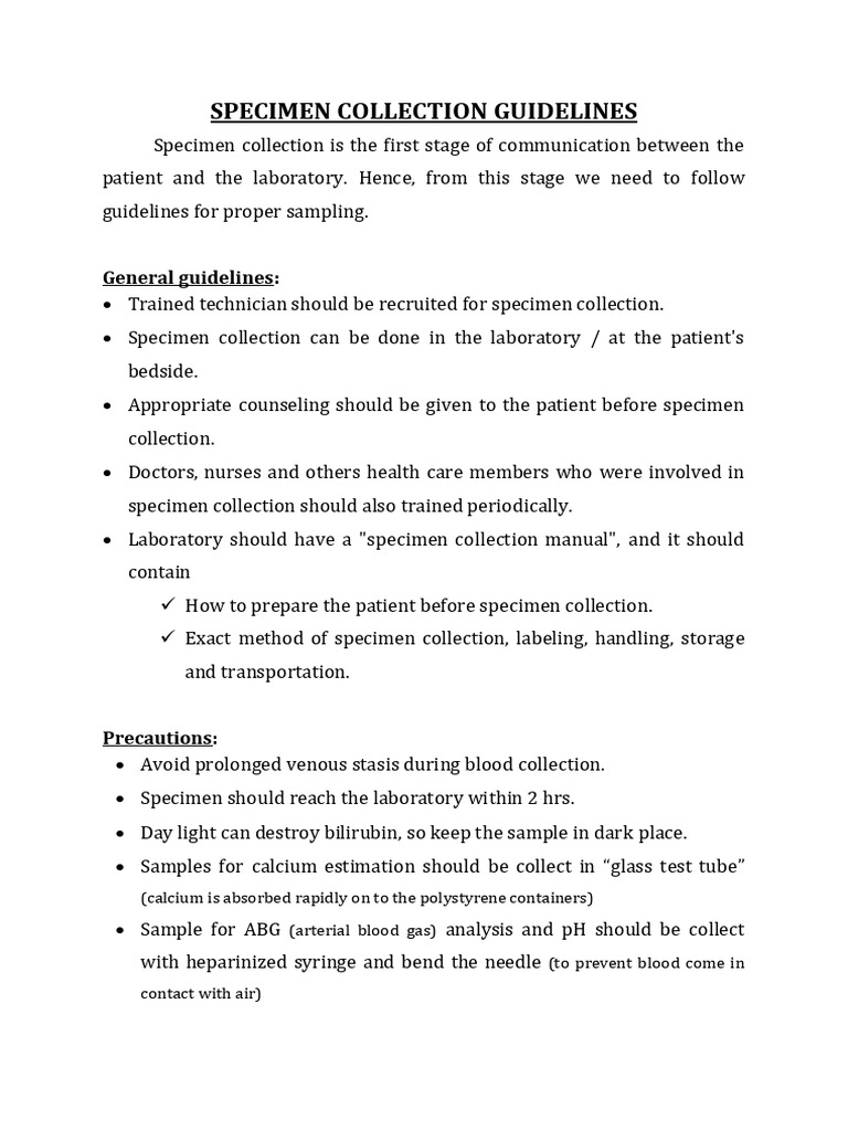 Specimen Collection Guidelines | PDF