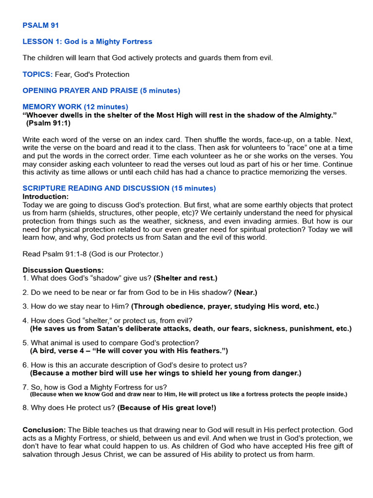 God as Our Mighty Fortress: Psalm 91 Lesson | PDF | Salvation | Psalms