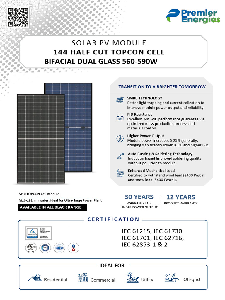 Premier 590W Bifacial Solar Panel Datasheet | PDF | Solar Panel ...