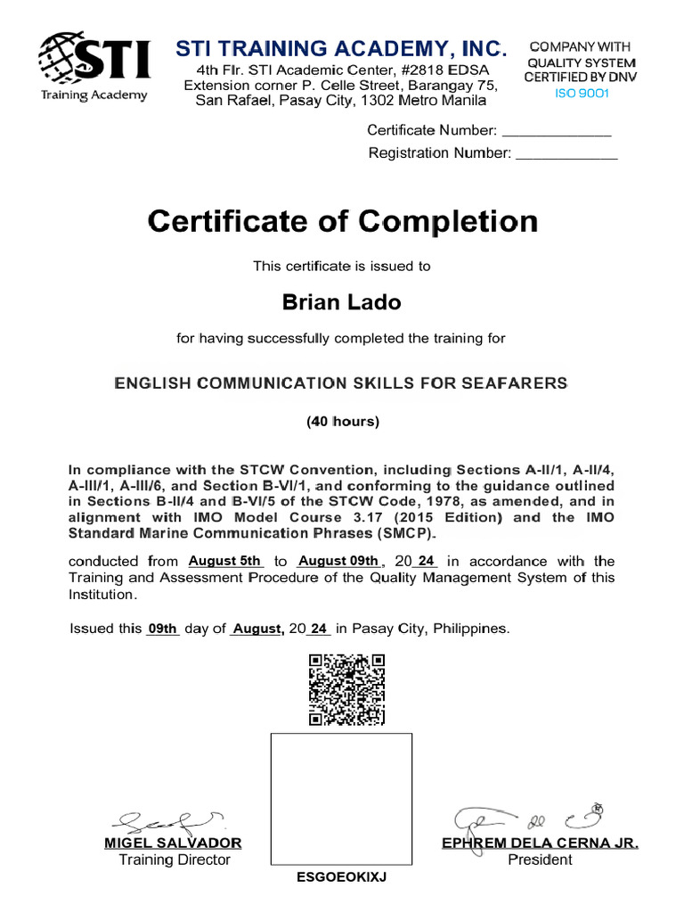 English Communication Skills for Seafarers COC | PDF