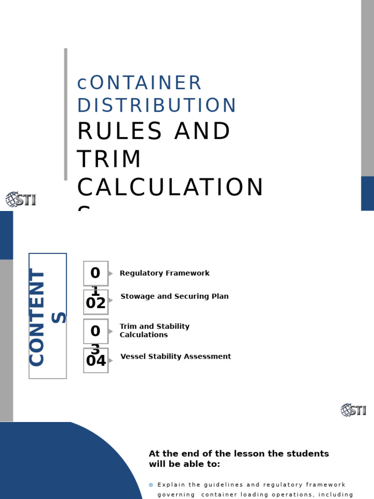 Topic 2 Container Distribution Rules and Trim Calculations | PDF | Shipping | Ships