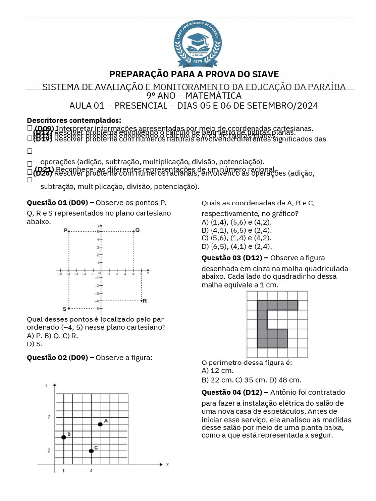 QUESTÕES SIAVE 9 ANO MAT - PDF - 20250404 - 014622 - 0000 | PDF