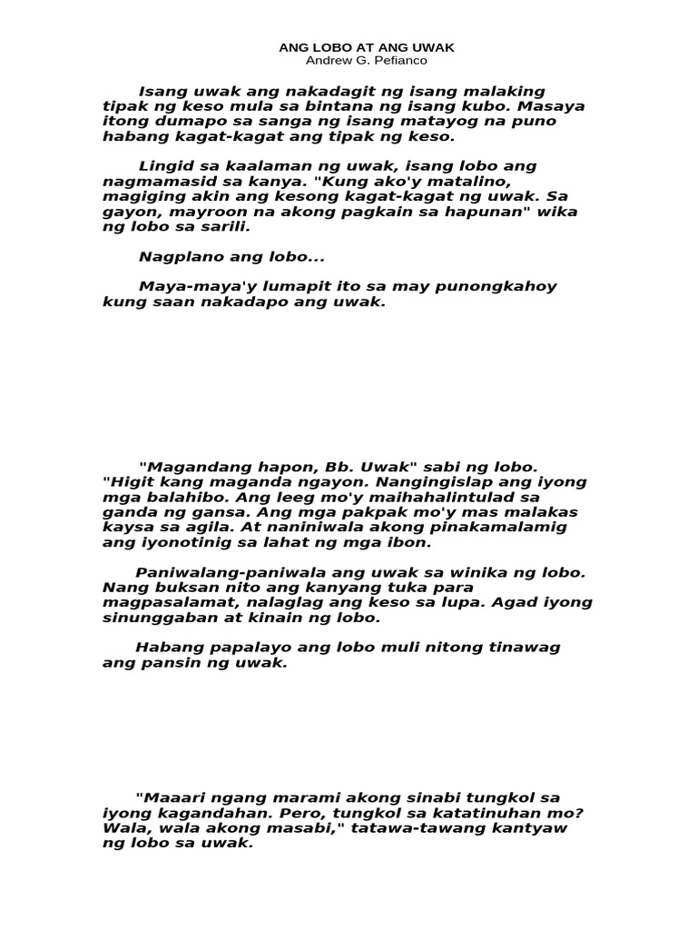 Ang Lobo at Ang Uwak | PDF