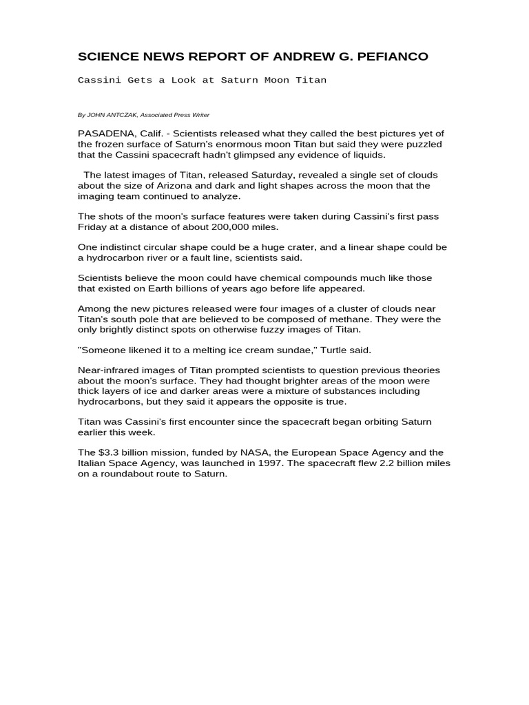 Science News Report of Andrew G | PDF