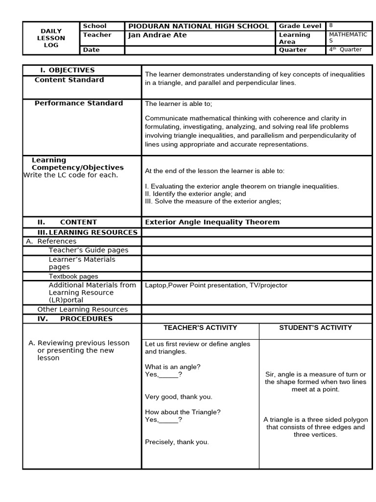 Exterior Angle Inequality Theory | PDF | Triangle | Angle