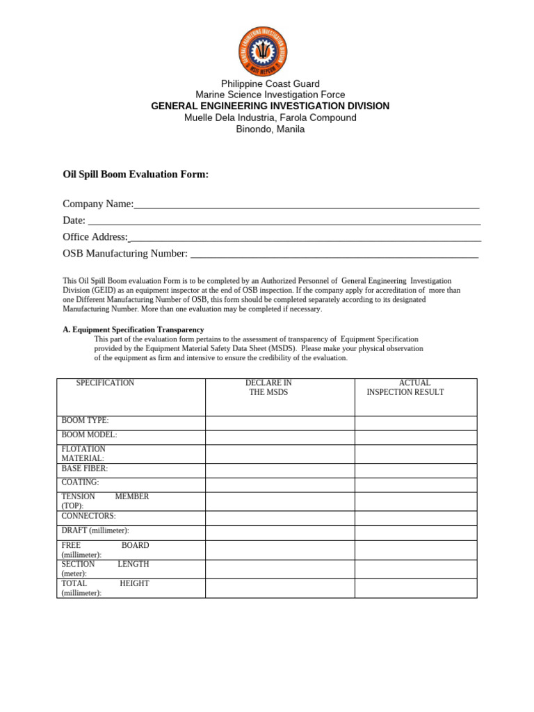 Oil Spill Boom Evaluation Form Guide | PDF | Buoyancy | Mechanical ...