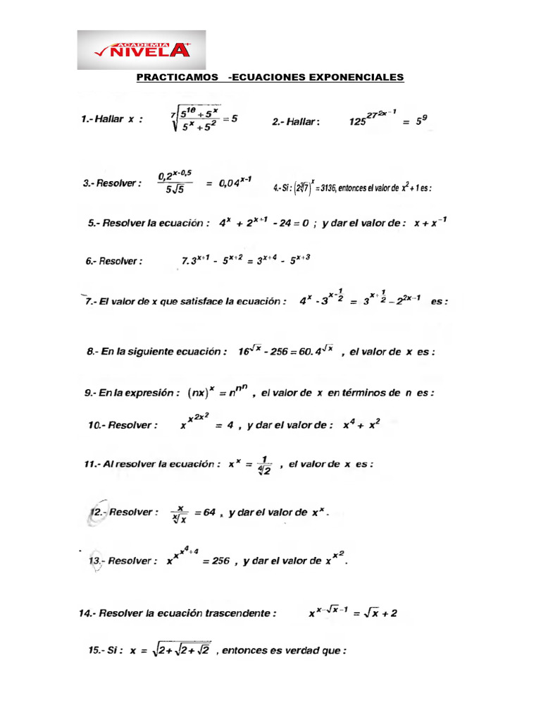 Practicamos Ecuaciones Esponenciales Preu Semana Ii | PDF