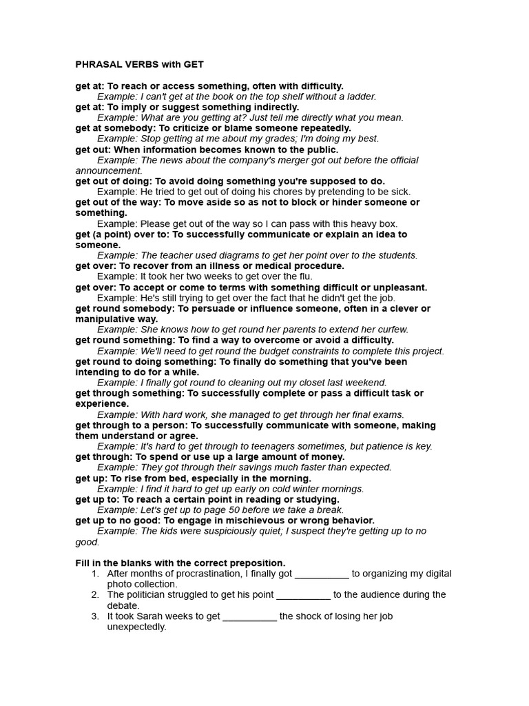 PHRASAL VERBS With GET | PDF | Psychology