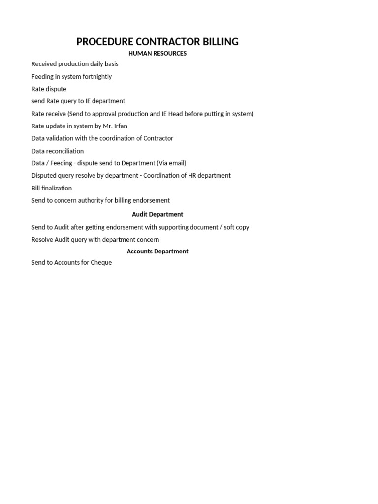 Procedure contractor billing | PDF