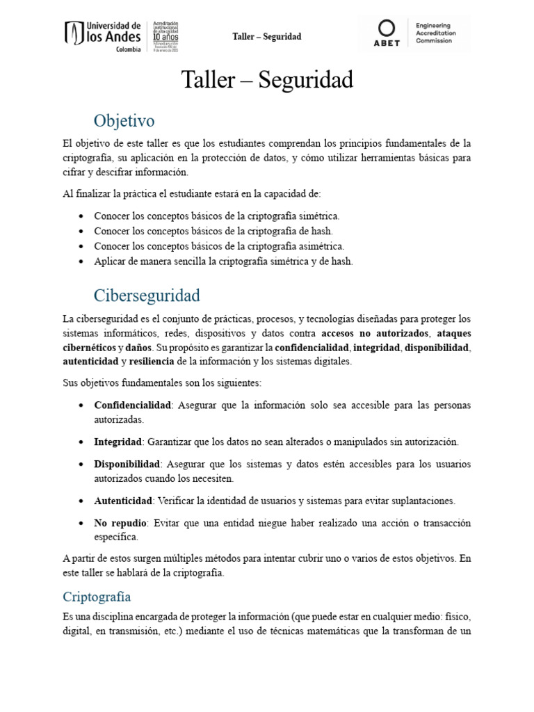 Taller Seguridad | PDF | Criptografía de clave pública | Clave (criptografía)