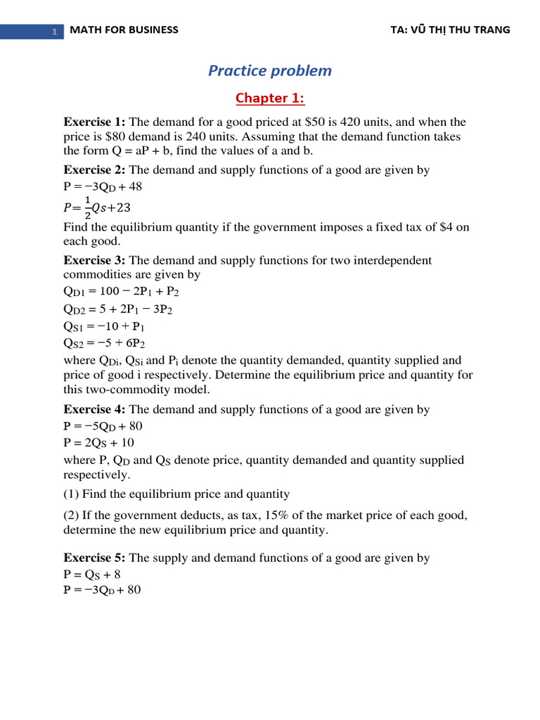 Practice To Prepare For Midterm Exam Math For Business Truong Dai Hoc 81733 | PDF | Present ...
