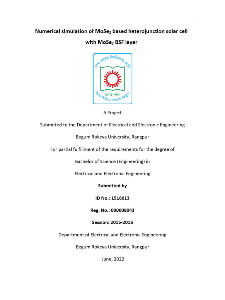 Submitted Paper of MoSe2 Solar Cell | PDF | Photovoltaics | Solar Cell
