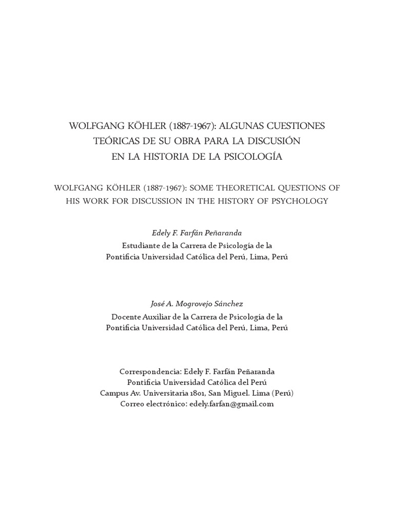 Wolfgang Kohler 1887 1967 Algunas Cuesti | PDF | Sicología | Mente