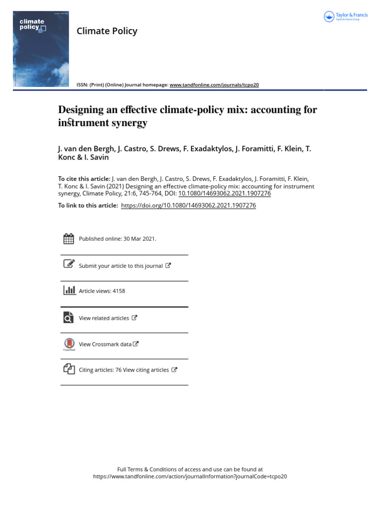 Designing An Effective Climate-Policy Mix Accounting For Instrument ...