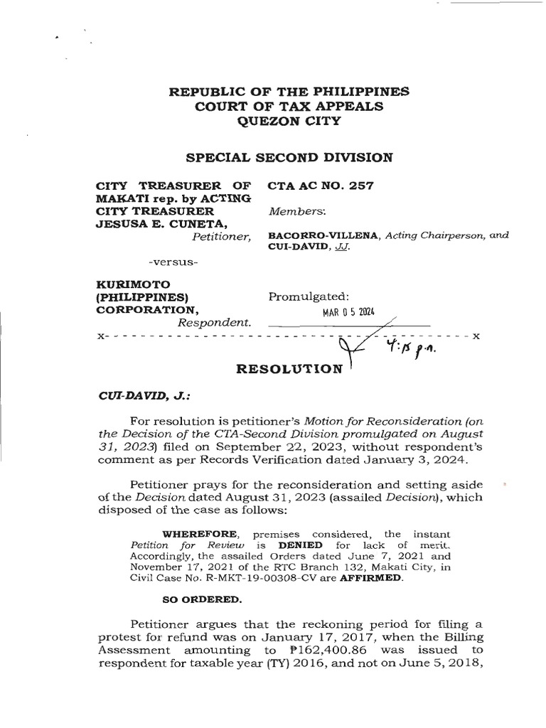 Cta 2D Ac 00257 M 2024mar05 Ref | PDF | Tax Refund | Public Law