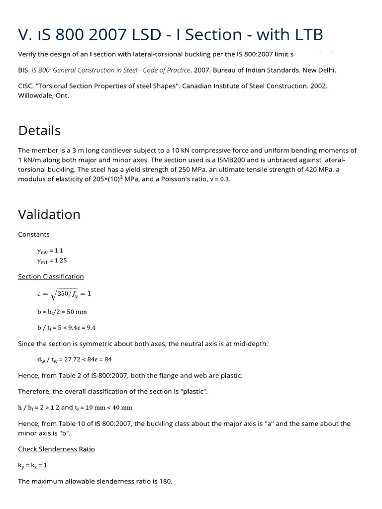 IS 800 2007 LSD - I Section - With LTB | PDF