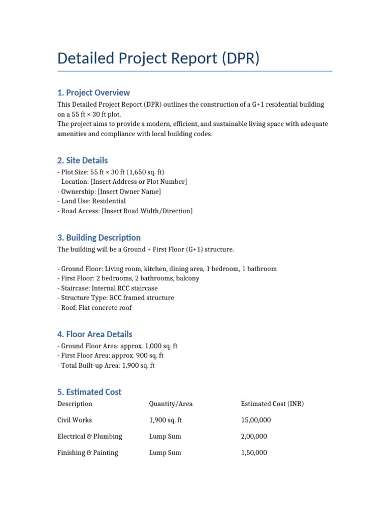 G+1 Residential Building DPR Overview | PDF