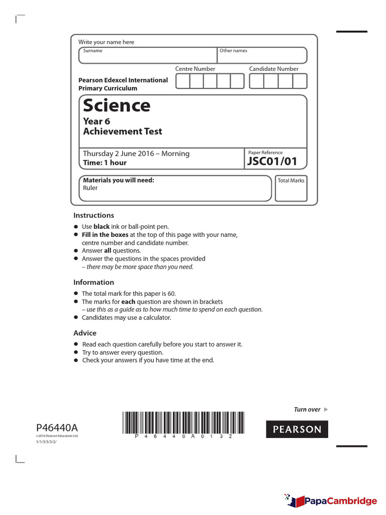 Year 6 Science Achievement Test | PDF