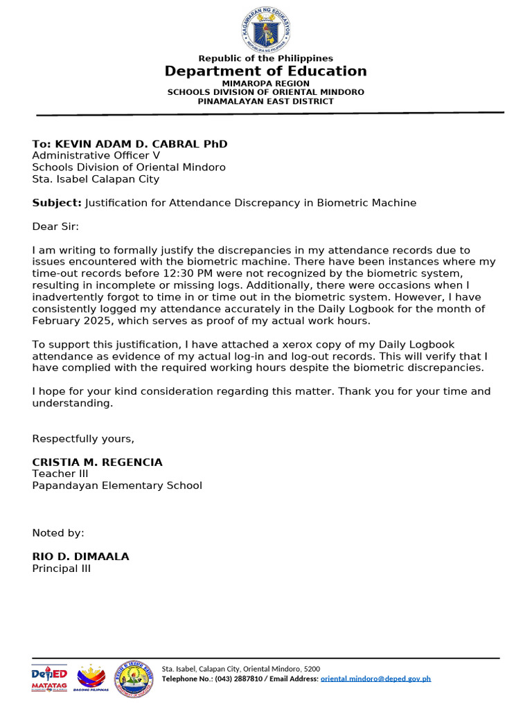 UPDATED JUSTIFICATION attachment-for-DTR 2025 | PDF