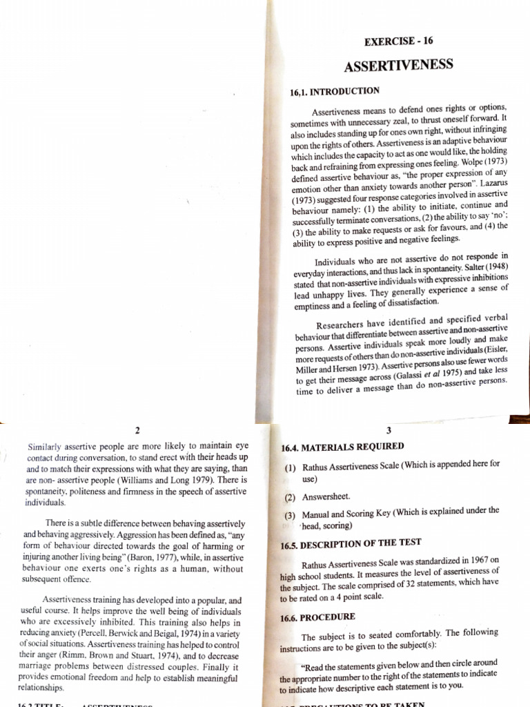 Assertiveness Scale Manual | PDF | Feeling | Emotions