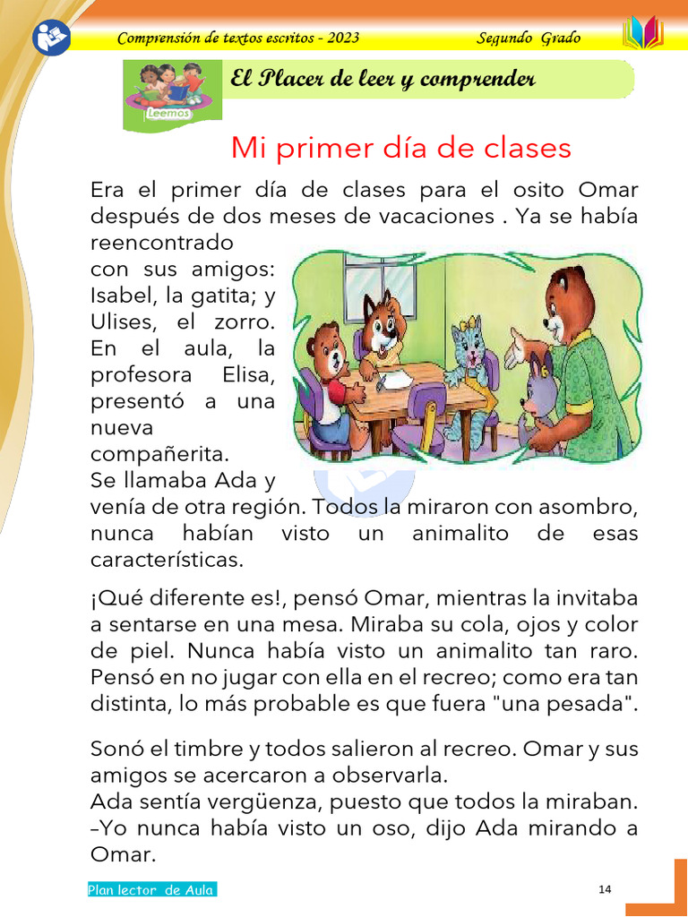 1 - Mi Primer Dia de Clases - PLAN LECTOR | PDF