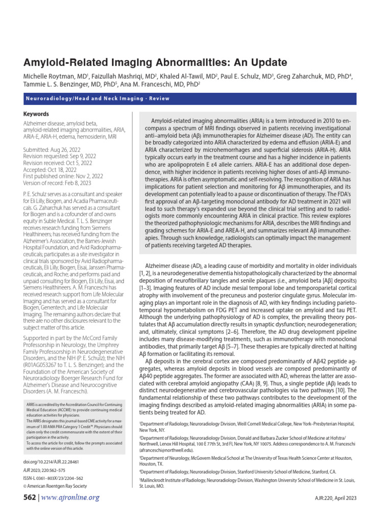 Roytman Et Al 2022 Amyloid Related Imaging Abnormalities An Update | PDF | Amyloid Beta ...