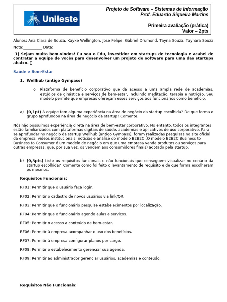 Prova1 - 1-2025 - Prática - ENGSOFT | PDF | Empresa Startup | Microempresas e Empreendedores