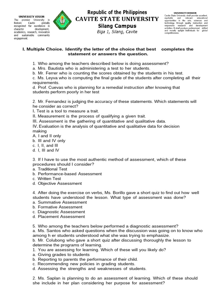 LET Review: Assessment in Learning Questions | PDF | Educational ...