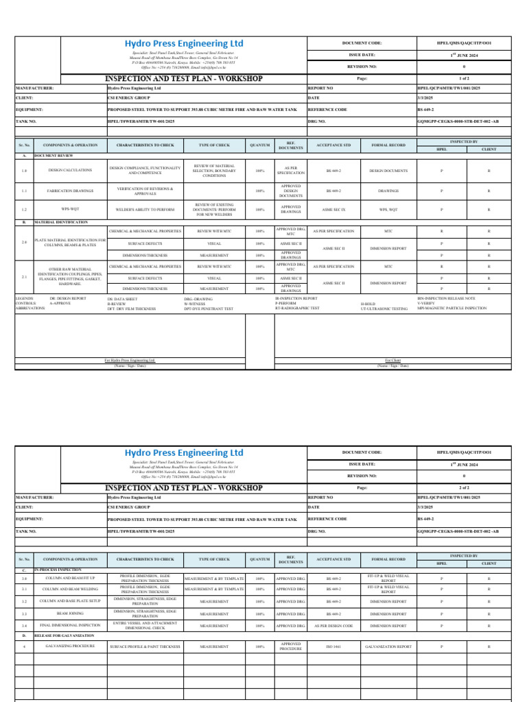 Steel Tower Inspection Plan | PDF | Pipe (Fluid Conveyance) | Welding