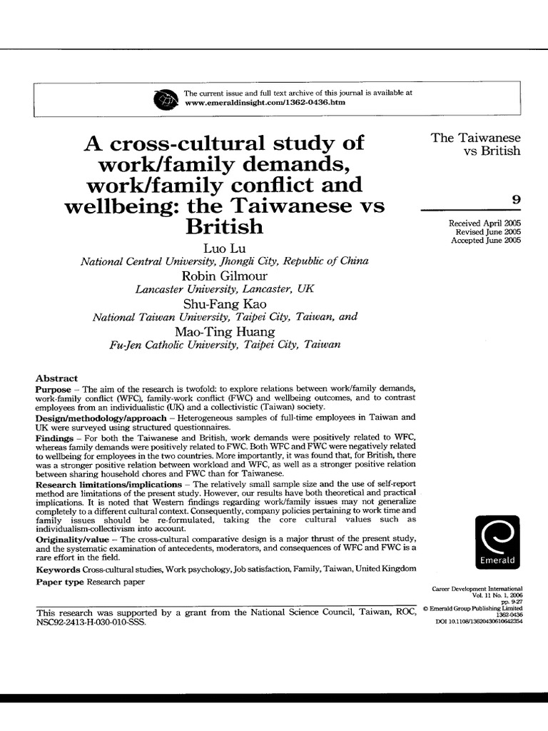 A Cross-Cultural Study of Work-Family Demands, Work-Family Conflict ...
