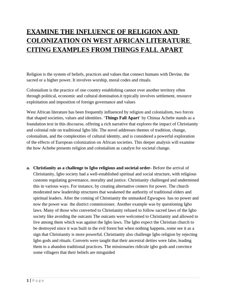Religion and Colonialism in West African Literature | PDF | Igbo People