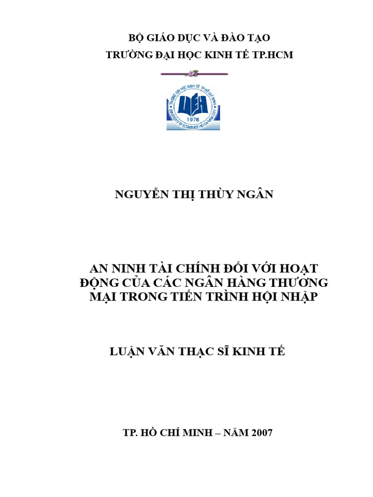 An Ninh Tài Chính IV IHO T NGC A Các Ngân Hàng TH NG M I Trong Ti N Trình H INH P | PDF