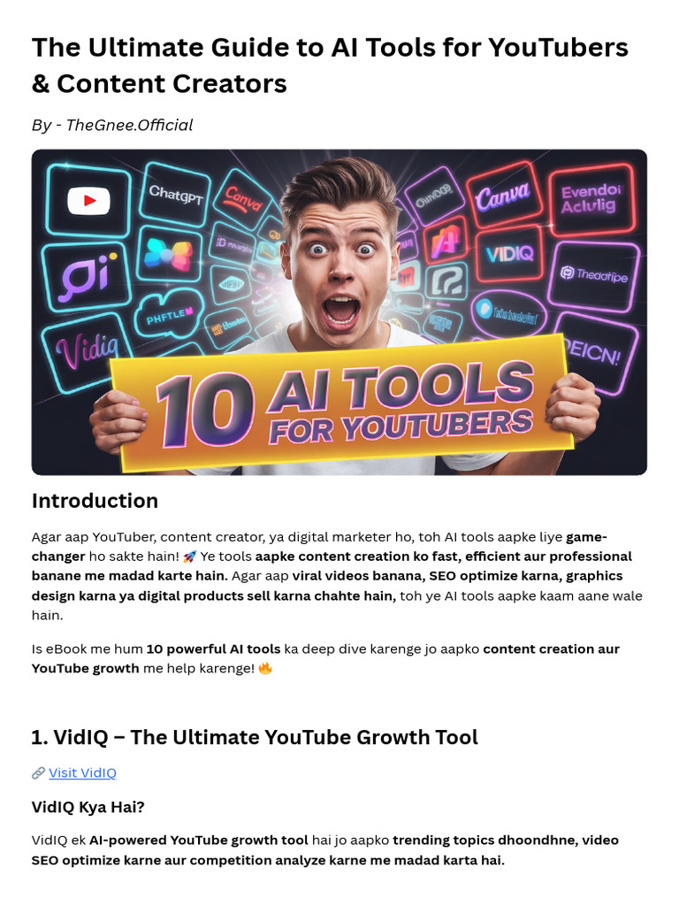 The Ultimate Guide To AI Tools For YouTubers & Content Creators | PDF ...