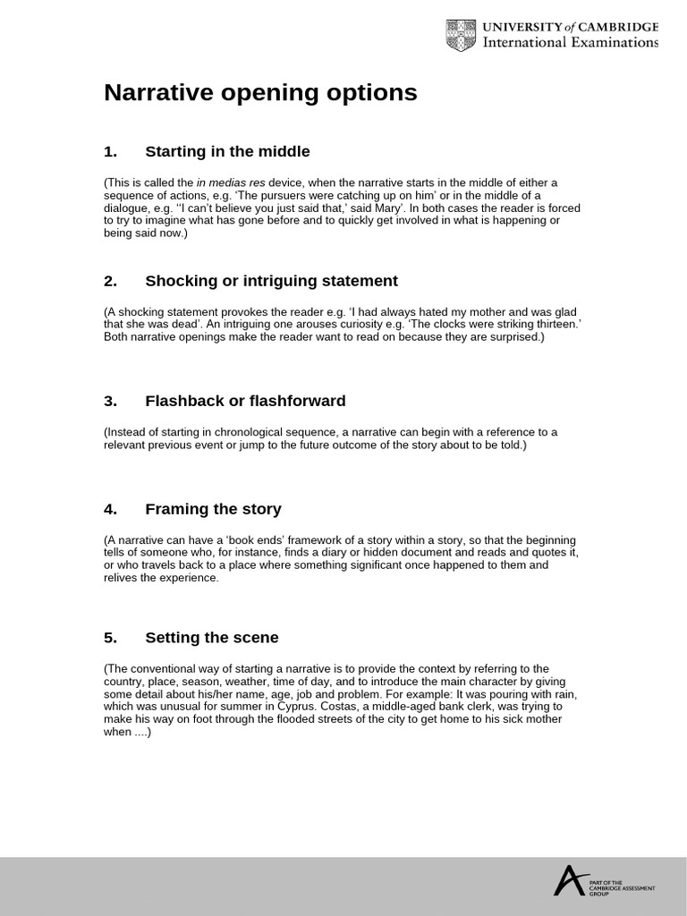 Handout - Narrative Openings | PDF