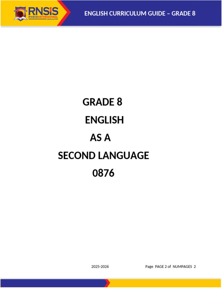 Grade 8 English Curriculum Guide 2025-26 | PDF | Adjective | Verb