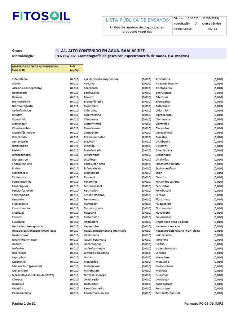 Lista Publica de Ensayos 02 2023 Rev 41 | PDF | Plantas comestibles | Vegetales