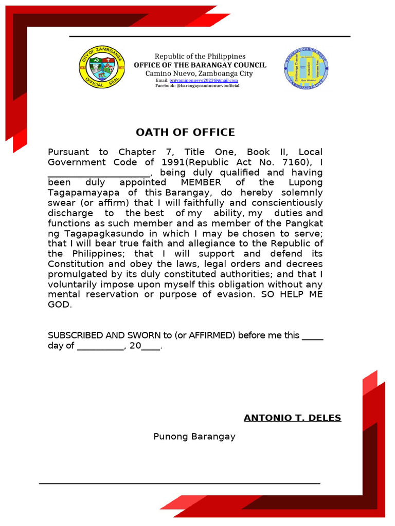 Office of the Barangay (OATH) | PDF